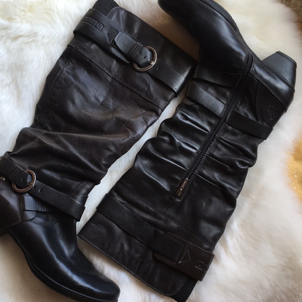Pikolinos Women Black Leather Boots Size 41 - Gem